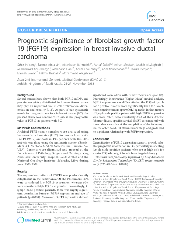 (PDF) Prognostic significance of fibroblast growth factor 19 (FGF19) expression in breast ...