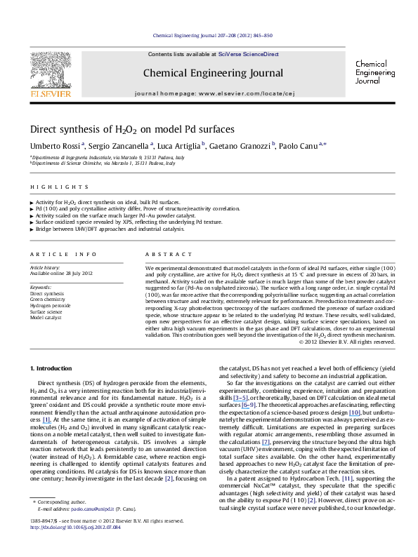 (PDF) Direct H2O2 Synthesis on Pd Surfaces
