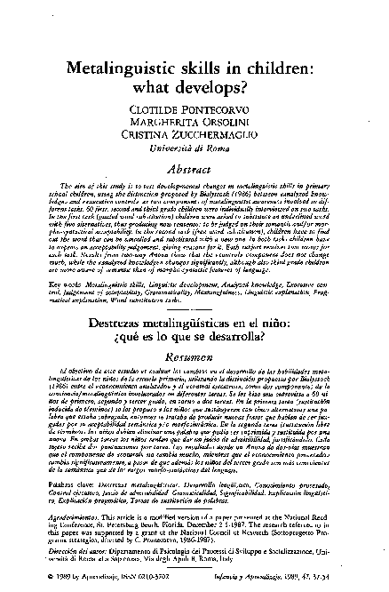 (PDF) Metalinguistic skills in children: what develops?