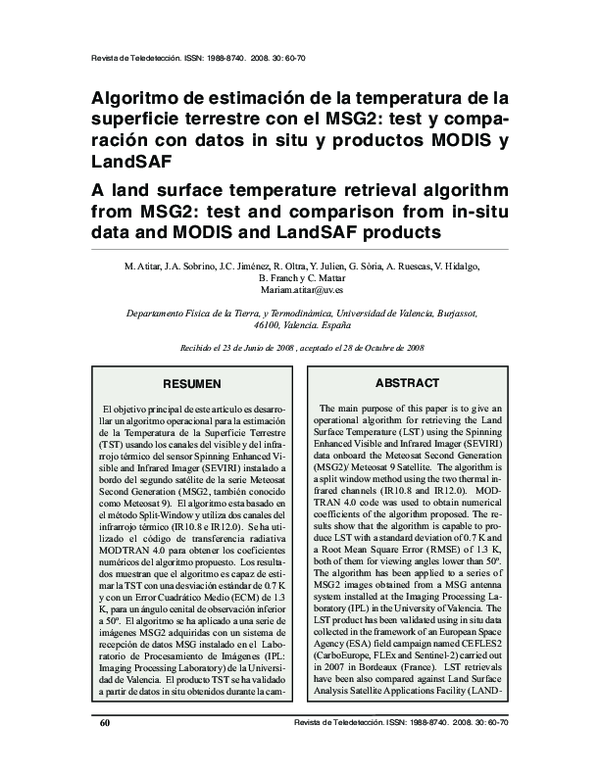 (PDF) Algoritmo de estimación de la temperatura de la superficie ...