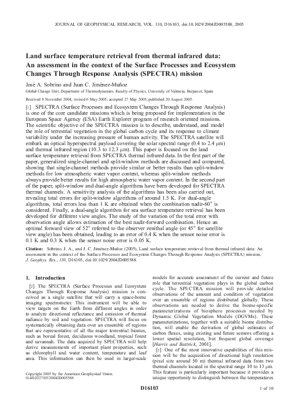 (PDF) Land surface temperature retrieval from thermal infrared data: An assessment in the ...