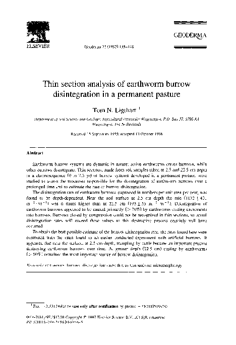 (PDF) Thin section analysis of earthworm burrow disintegration in a ...