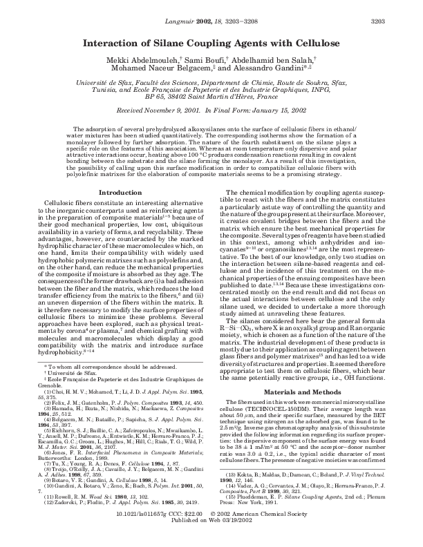 (PDF) Interaction of Silane Coupling Agents with Cellulose