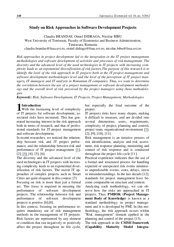 (PDF) Study on Risk Approaches in Software Development Projects