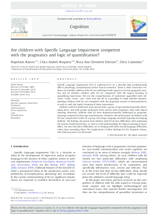(PDF) Area children with Specific Language Impairment competent with the pragmatics and logic of ...
