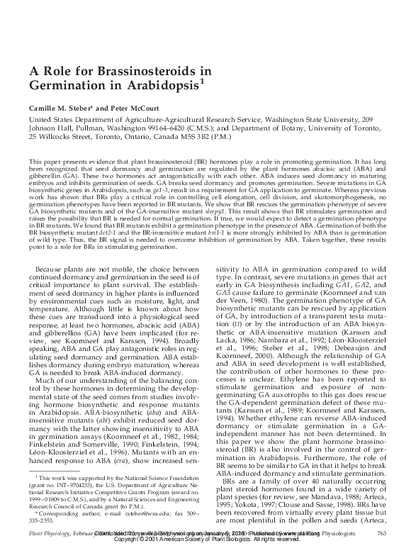 (PDF) A role for brassinosteroids in germination in Arabidopsis