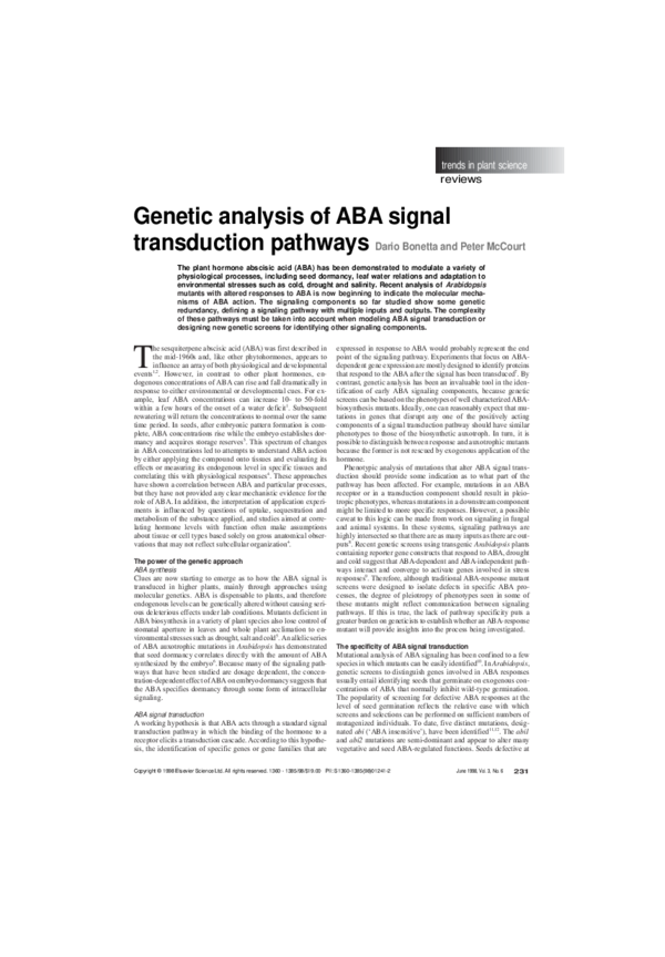 (PDF) Genetic analysis of ABA signal transduction pathways
