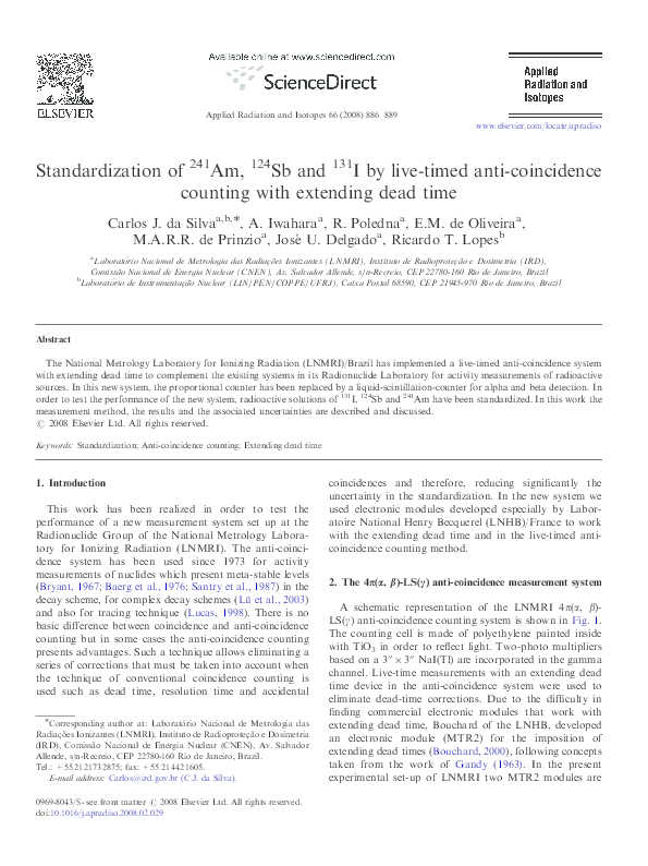 (PDF) Standardization of 241Am, 124Sb and 131I by live-timed anti ...