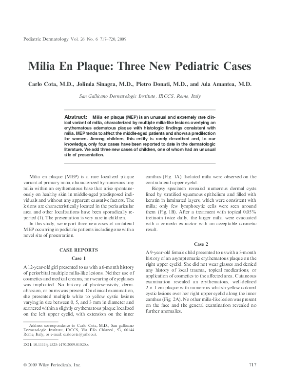 (PDF) Milia En Plaque: Three New Pediatric Cases