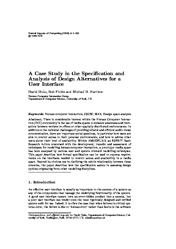 (PDF) A Case Study in the Specification and Analysis of Design ...