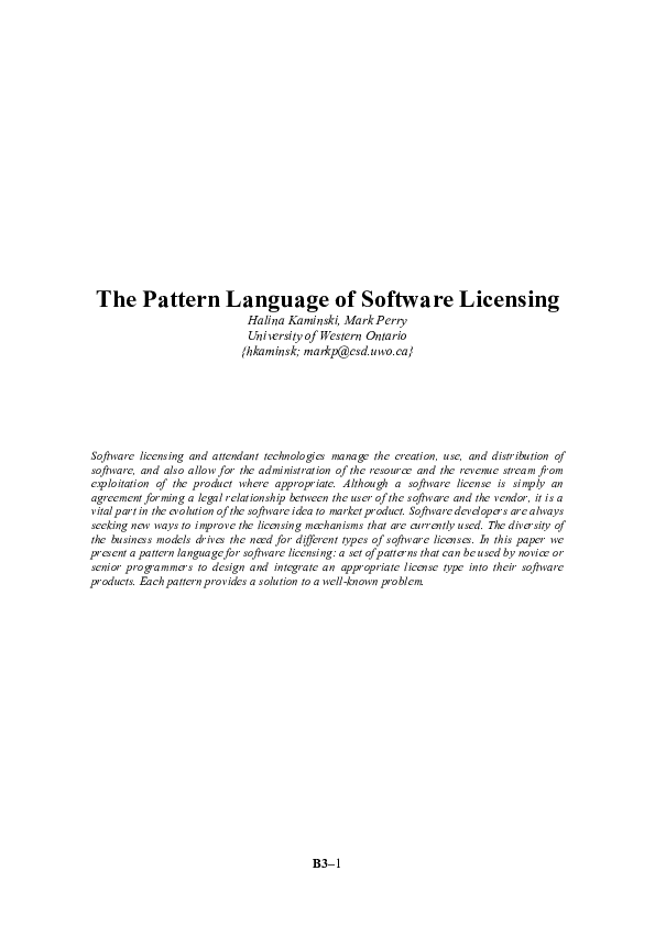(PDF) The Pattern Language of Software Licensing