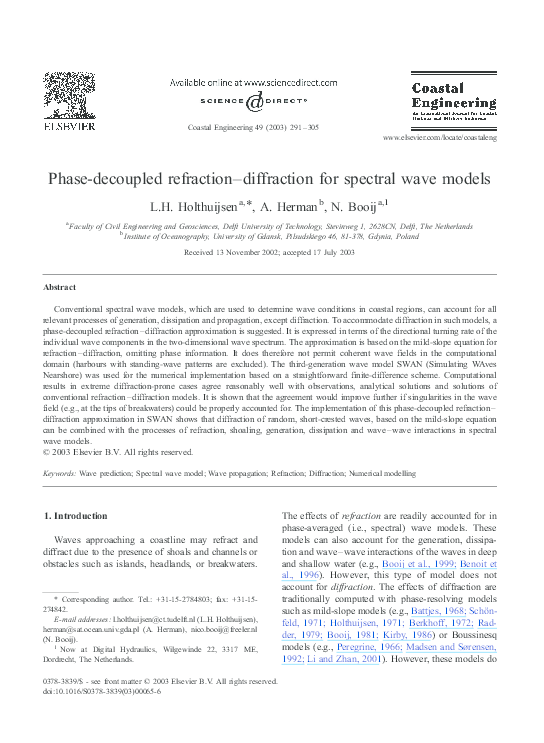 Pdf Phase Decoupled Refraction Diffraction For Spectral Wave Models