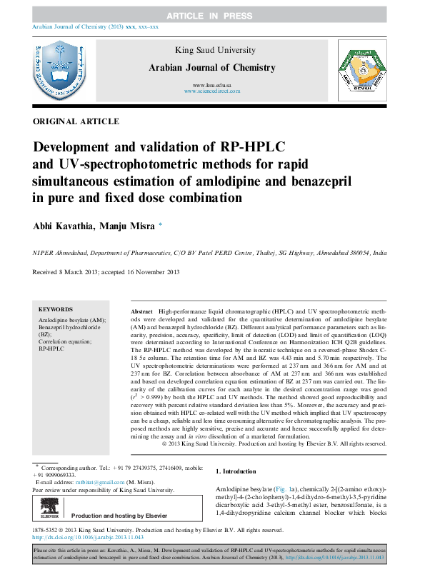 Pdf Development And Validation Of Rp Hplc And Uv Spectrophotometric Methods For Rapid