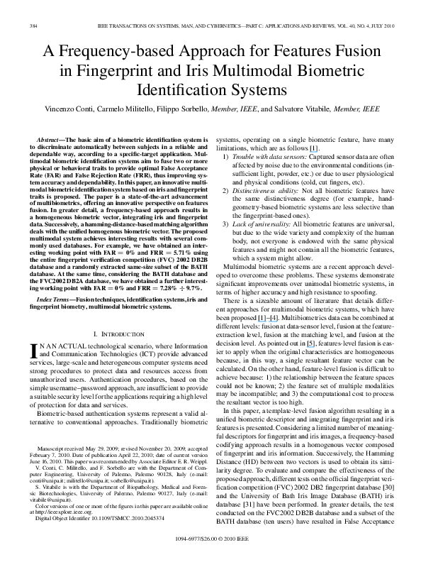 Pdf A Frequency Based Approach For Features Fusion In Fingerprint And