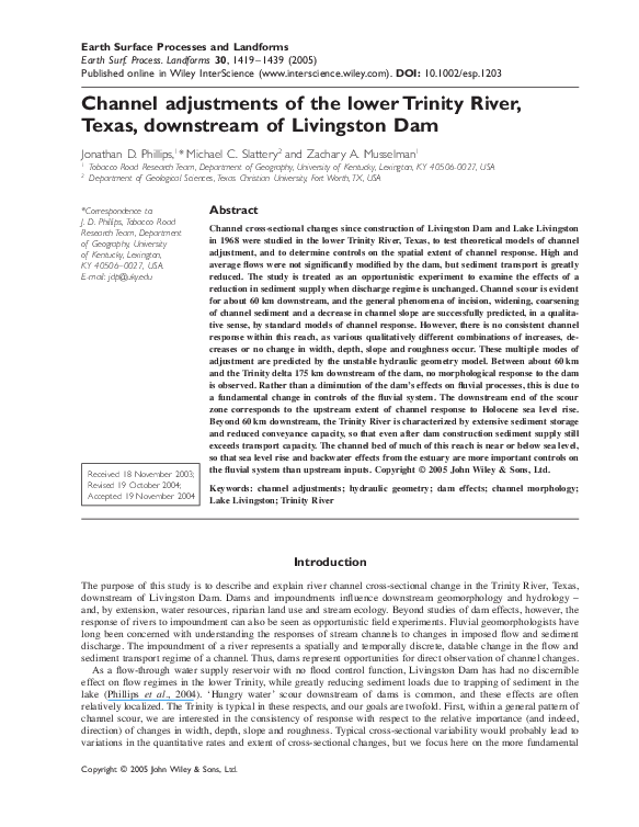 (PDF) Channel Adjustments of the Lower Trinity River, Texas, Downstream of Livingston Dam