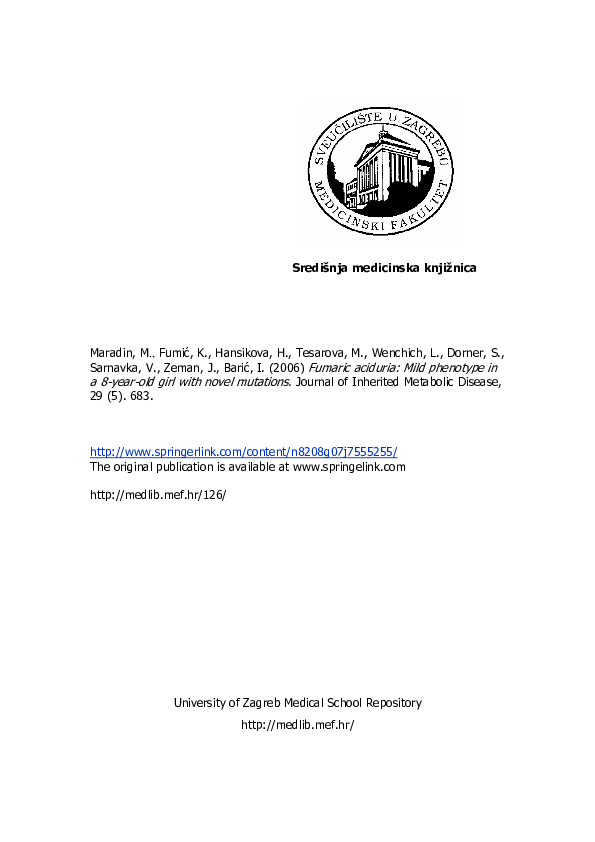 (PDF) Fumaric aciduria: Mild phenotype in a 8-year-old girl with novel ...