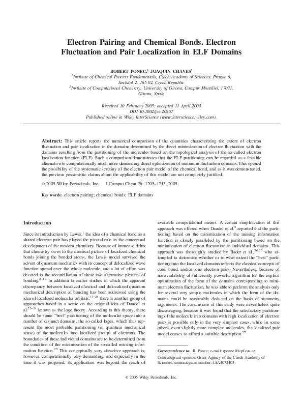 (PDF) Electron pairing and chemical bonds. Electron fluctuation and ...
