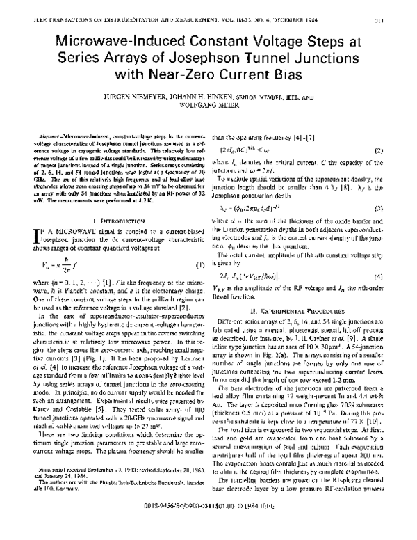 (PDF) Microwave-Induced Constant Voltage Steps at Series Arrays of Josephson Tunnel Junctions ...
