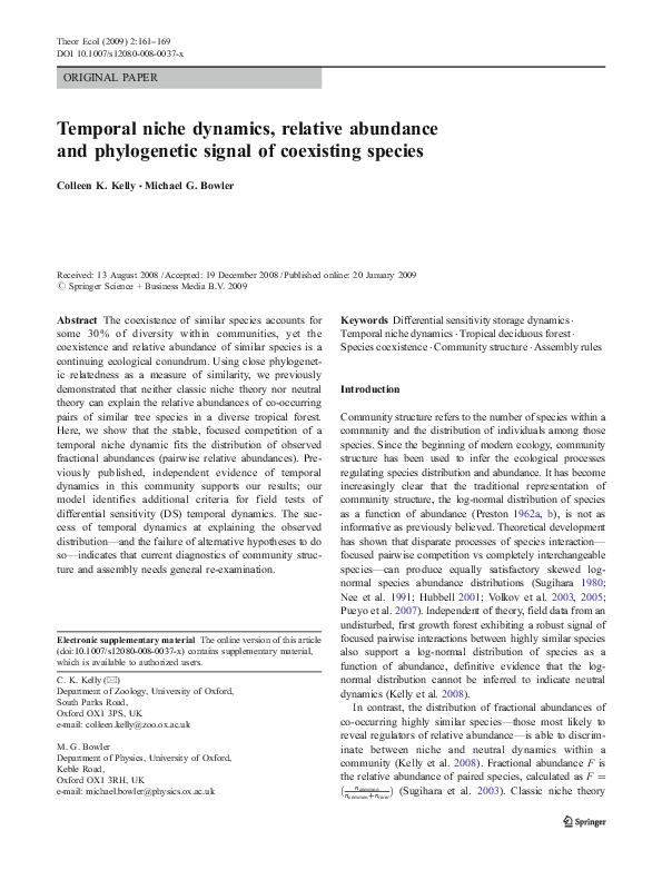 (PDF) Temporal niche dynamics, relative abundance and phylogenetic ...