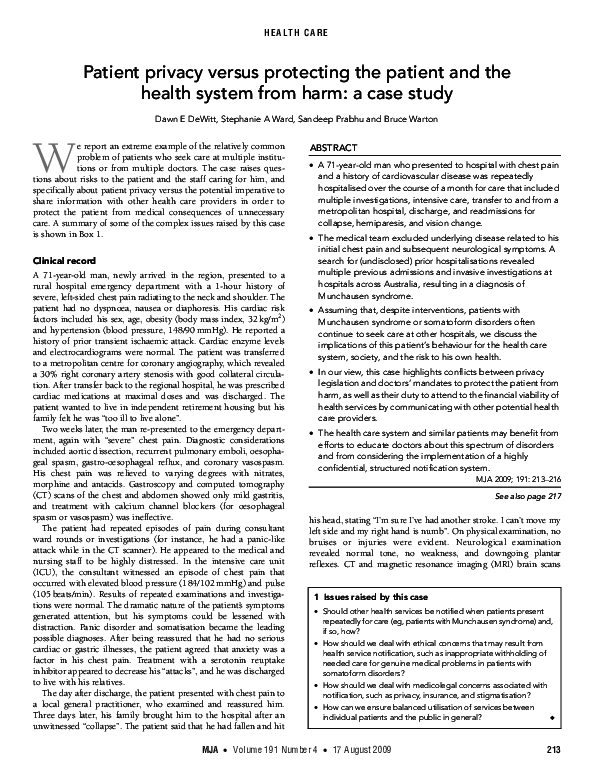 (PDF) Patient privacy versus protecting the patient and the health ...