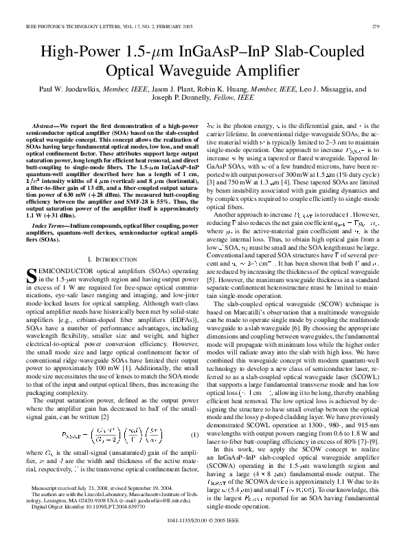 (PDF) High-power 1.5-/spl mu/m InGaAsP-InP slab-coupled optical waveguide amplifier