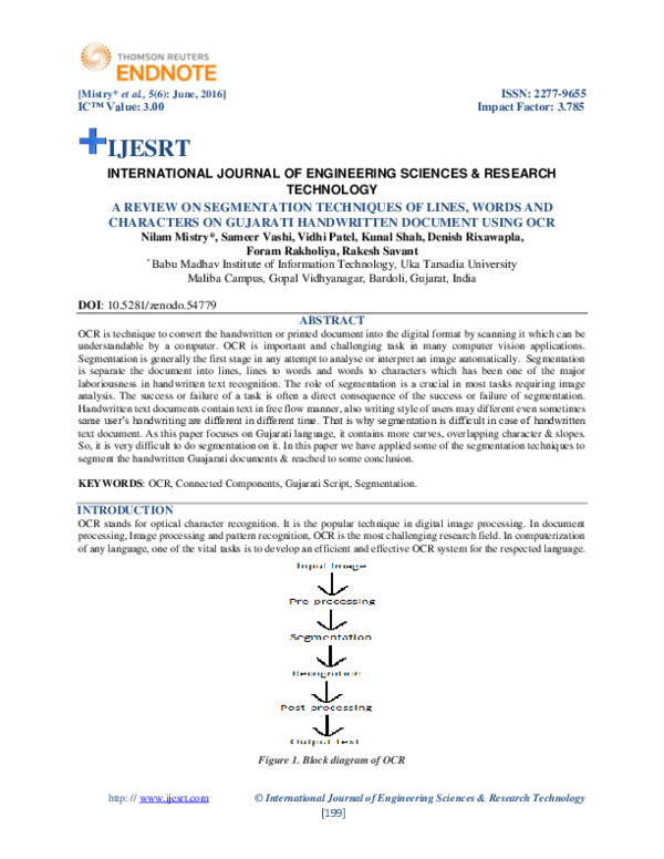 Pdf A Review On Segmentation Problems On Gujarati Handwritten Text