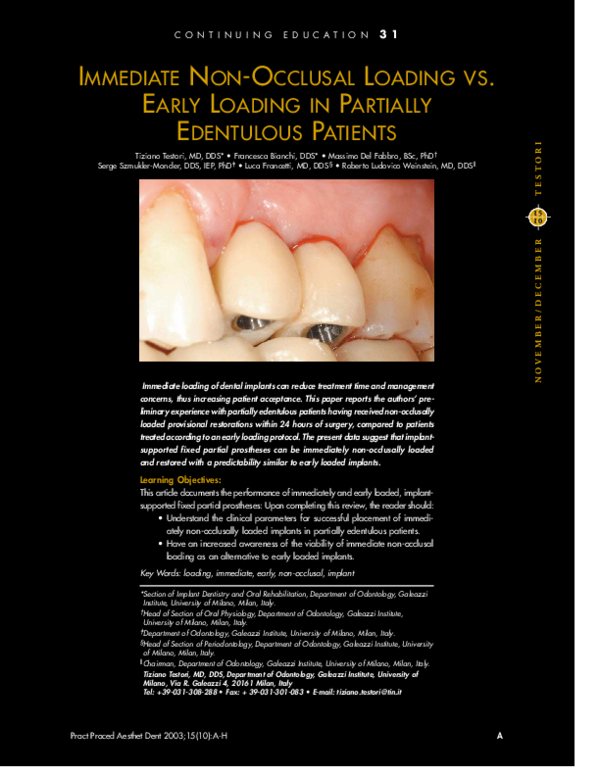 (PDF) Immediate Non-Occlusal Loading vs. Early Loading in Partially ...