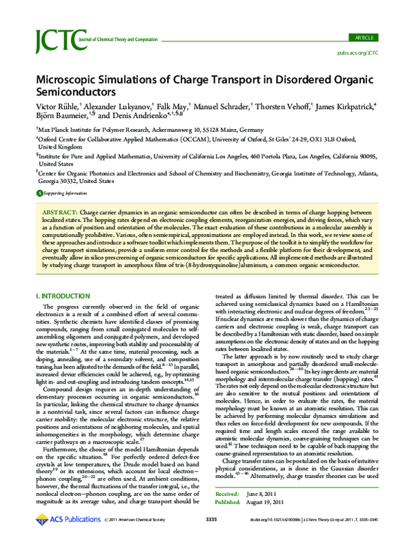 (PDF) Microscopic simulations of charge transport in disordered organic ...