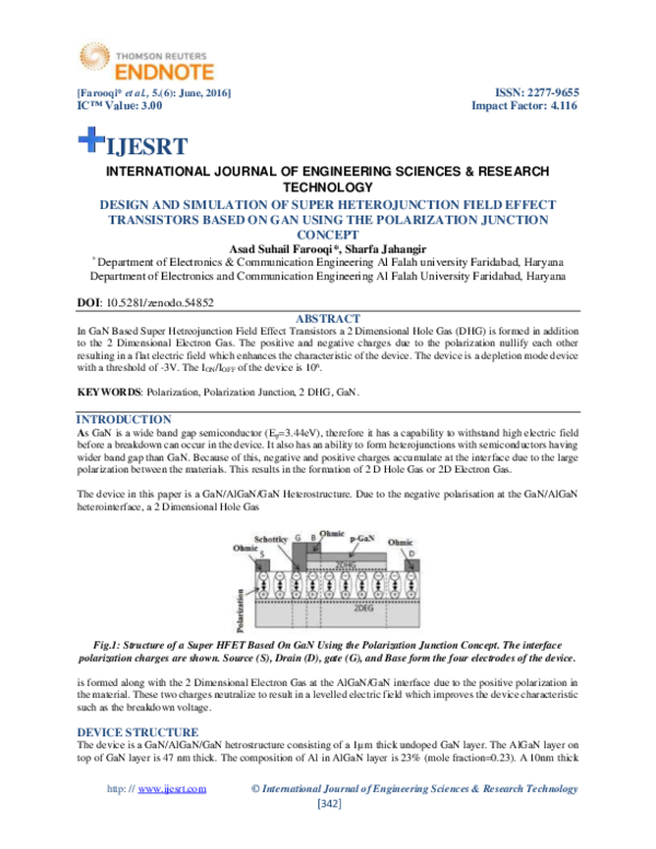 Pdf Design And Simulation Of Super Heterojunction Field Effect