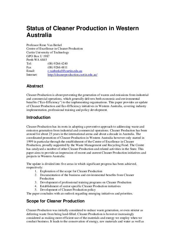 (PDF) Status of Cleaner Production in Western Australia