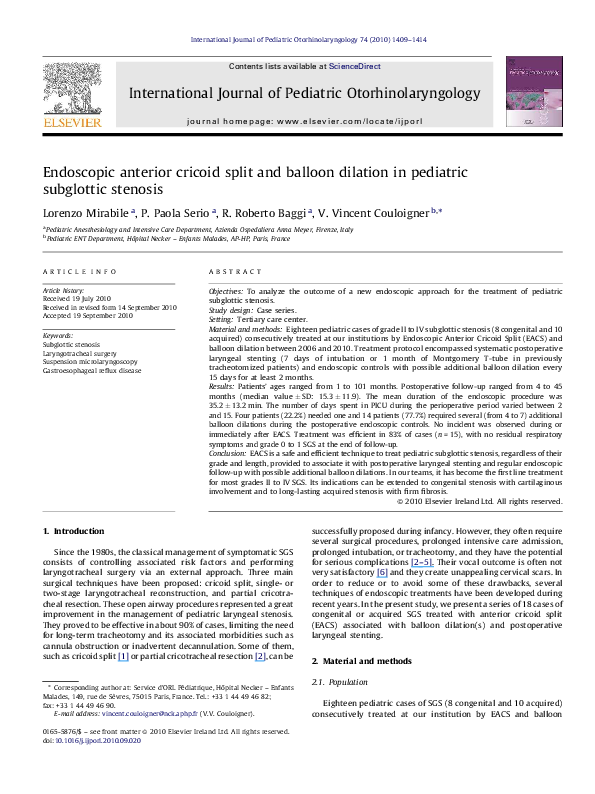 (PDF) Endoscopic anterior cricoid split and balloon dilation in ...