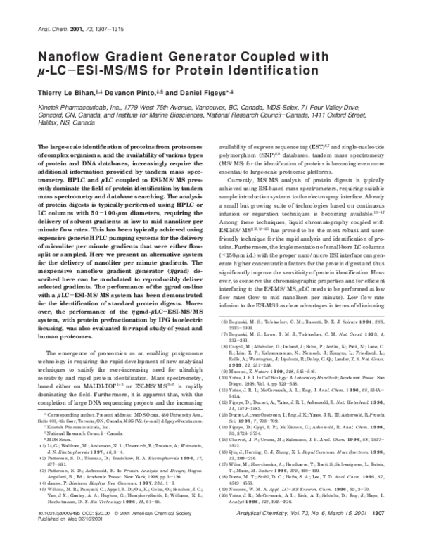 (PDF) Nanoflow Gradient Generator Coupled with μ-LC−ESI-MS/MS for Protein Identification