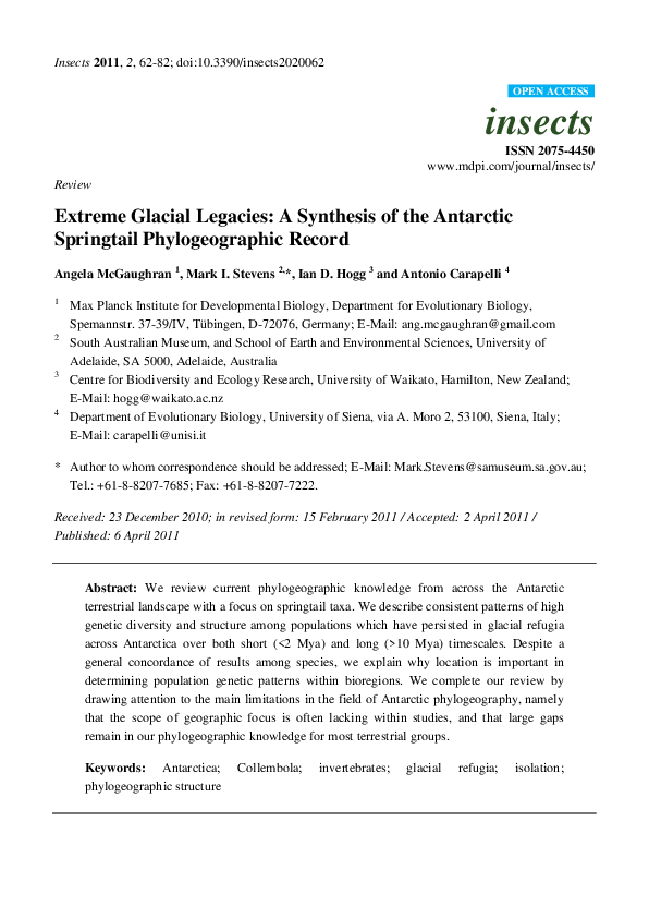 (PDF) Extreme glacial legacies: A synthesis of the Antarctic springtail ...