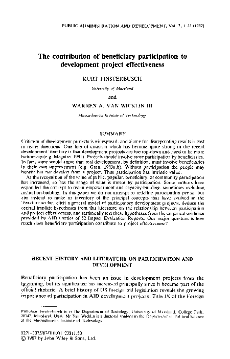 (PDF) The contribution of beneficiary participation to development ...