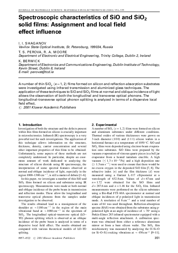 (PDF) Spectroscopic characteristics of SiO and SiO 2 solid films: Assignment and local field ...