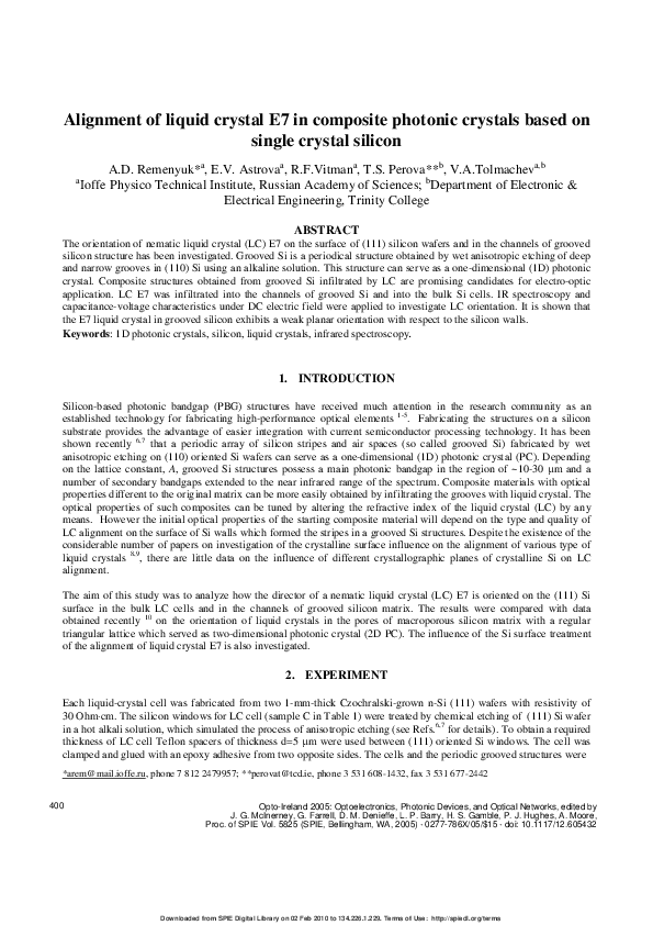 (PDF) Alignment of liquid crystal E7 in composite photonic crystals ...