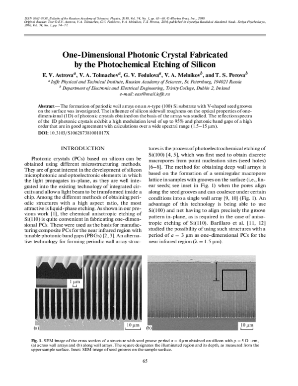 Pdf Optical Properties Of One Dimensional Photonic Crystals Fabricated By Photo