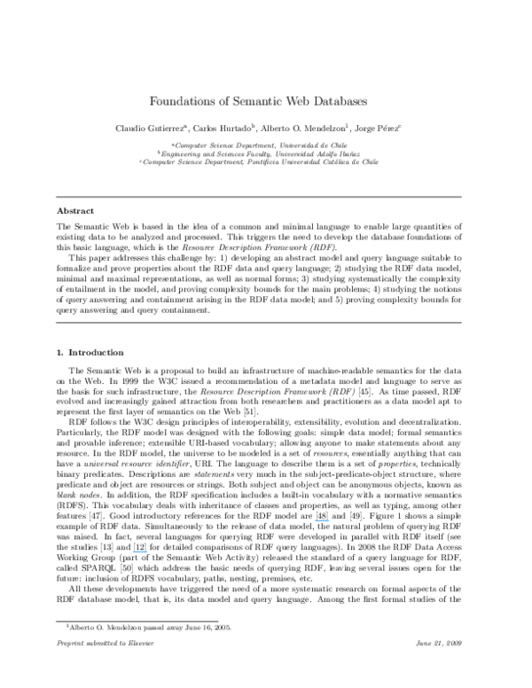 (PDF) Foundations of semantic web databases