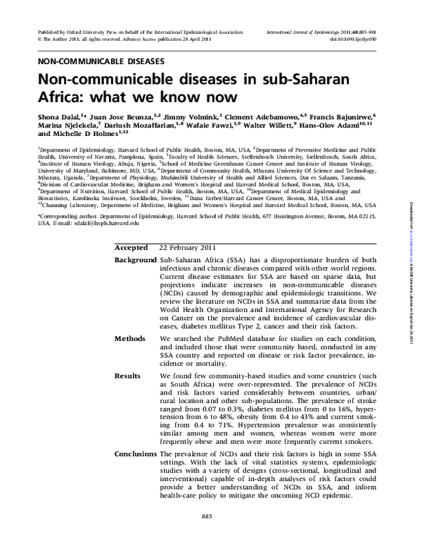 (PDF) Non-communicable diseases in sub-Saharan Africa: what we know now