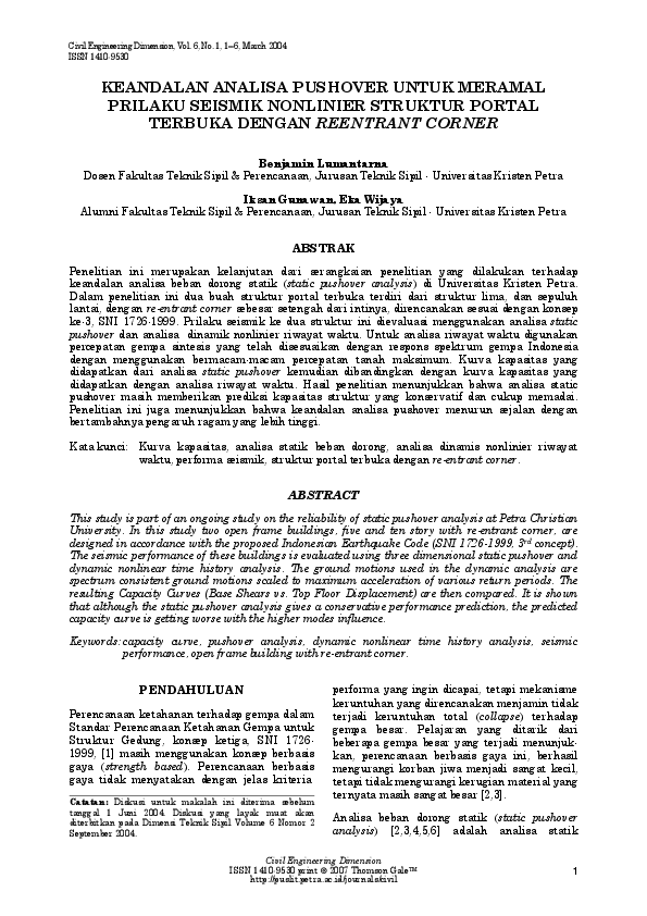 (PDF) Keandalan Analisa Pushover untuk Meramal Prilaku Seismik Nonlinier Struktur Portal Terbuka ...