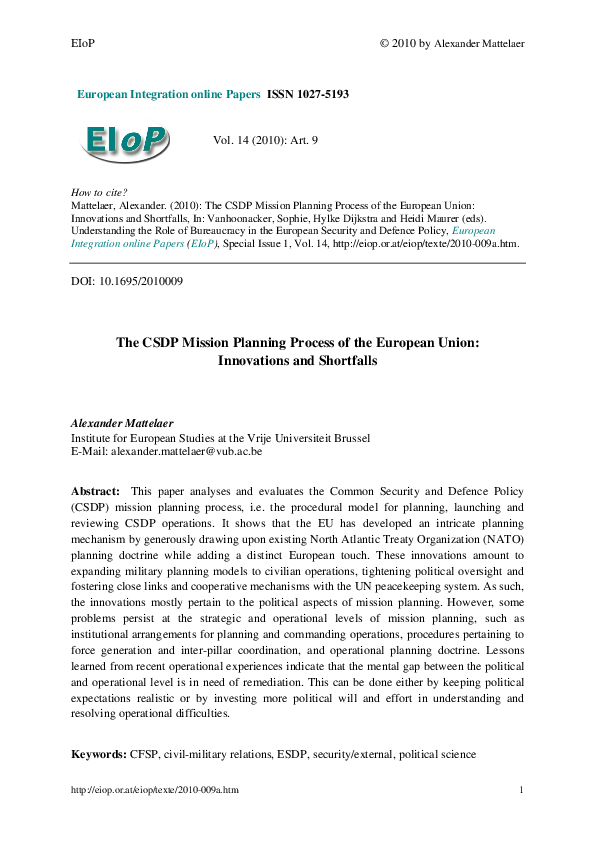 (PDF) The CSDP Mission Planning Process of the European Union ...