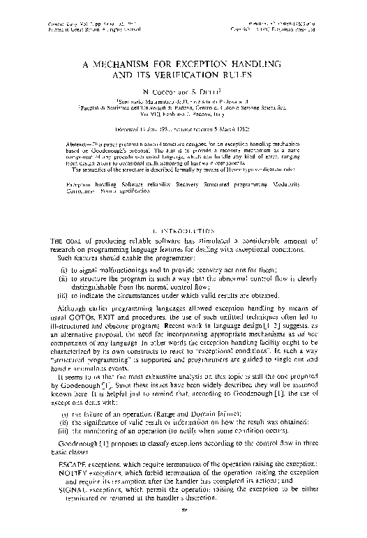(PDF) A mechanism for exception handling and its verification rules