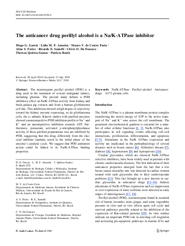 (PDF) The anticancer drug perillyl alcohol is a Na/K-ATPase inhibitor