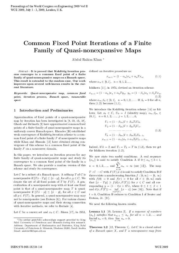 (PDF) Common Fixed Point Iterations of a Finite Family of Quasi-nonexpansive Maps