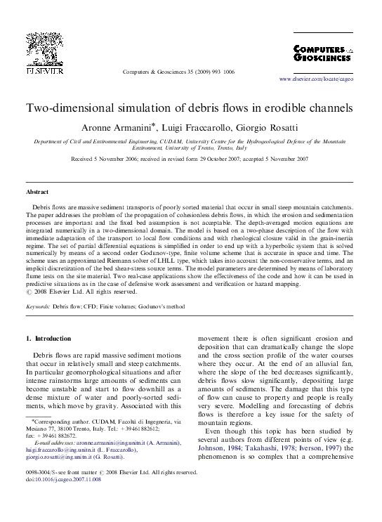 (PDF) Two-dimensional simulation of debris flows in erodible channels