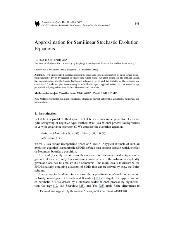 Pdf Approximation For Semilinear Stochastic Evolution Equations