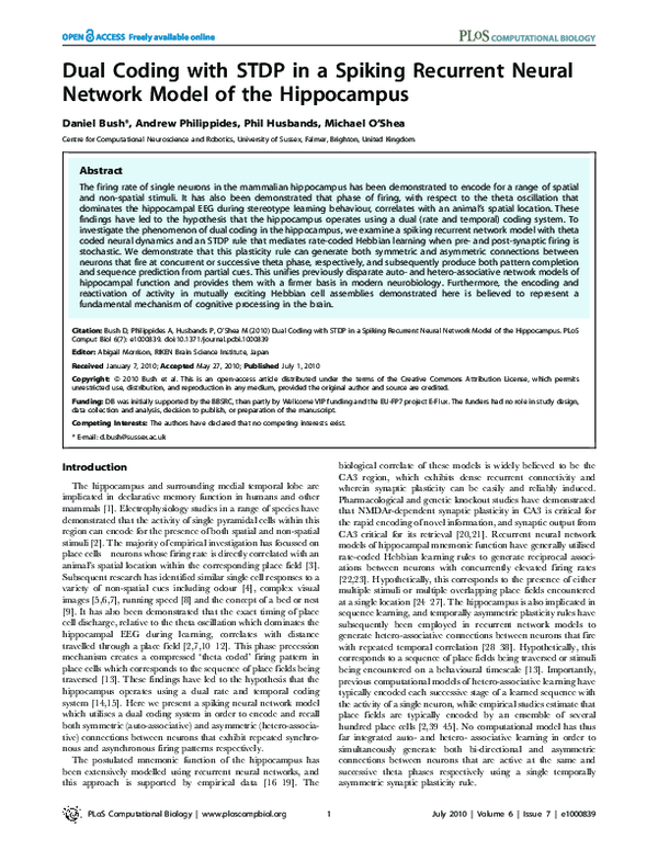 Pdf Dual Coding With Stdp In A Spiking Recurrent Neural Network Model