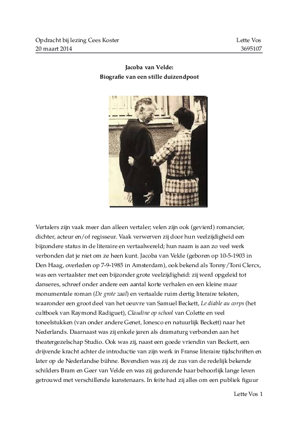 (DOC) Jacoba van Velde: biografie van een stille duizendpoot