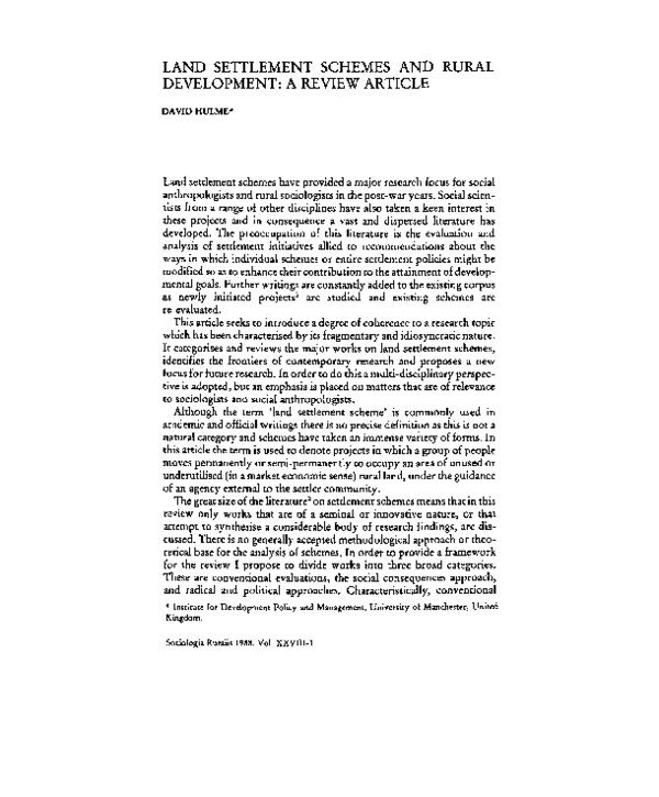 (PDF) LAND SETTLEMENT SCHEMES AND RURAL DEVELOPMENT: A REVIEW ARTICLE