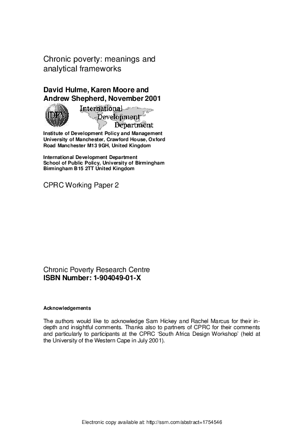(PDF) Chronic poverty: meanings and analytical frameworks